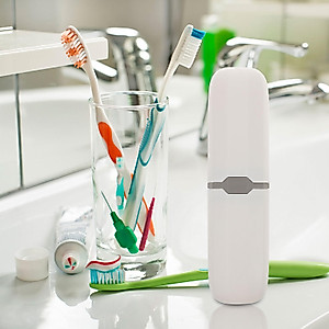 SUPVOX Portable Toothbrush Case Box Travel Capsule Oran Denture Care Container Travel Women Men 2pcs White and Clear