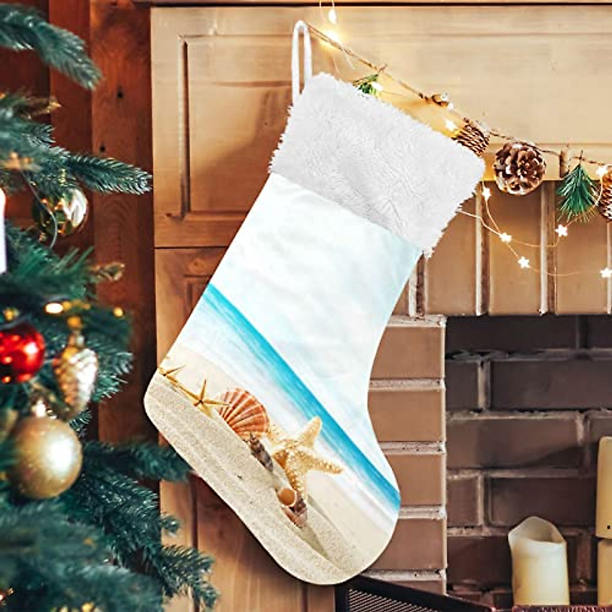Kigai Christmas Stockings Summer Beach Landscape Large Candy Stockings Stuffers Kids Cute Xmas Sock Decorations 2PCS for Home Holiday Party 12" x18"