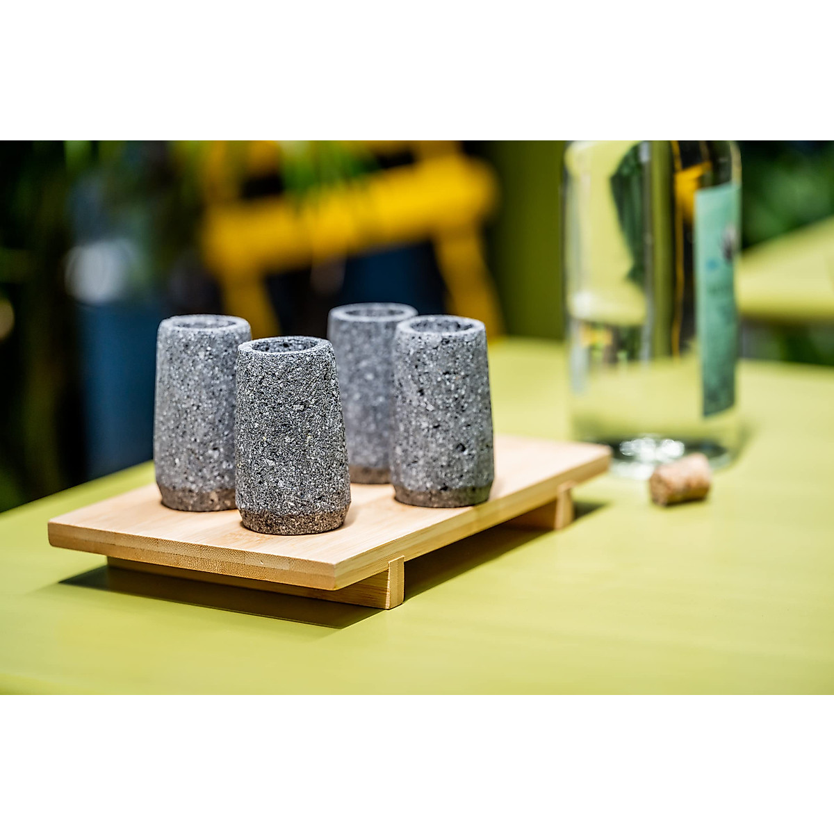 MEXTEQUIL - Volcanic Stone Shot Glasses - Set of Natural Shot Glass - 1.5 Oz - 100% Organic & Eco friendly - Natural Basalt Rock (4 pieces)