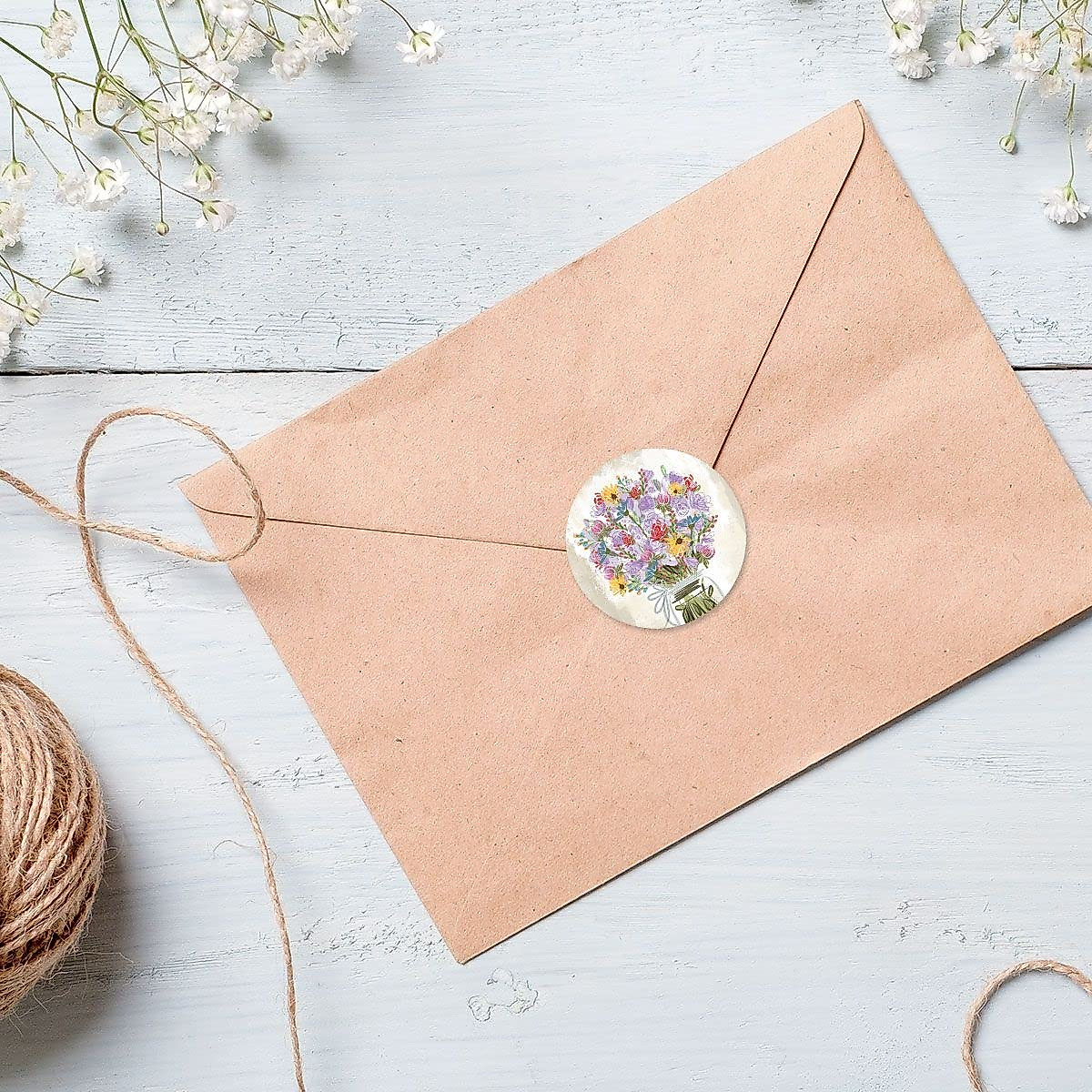 Wildflower Wishes Birthday Seals - Set of 24 Envelope Seals, 1 1/2 Inch Diameter