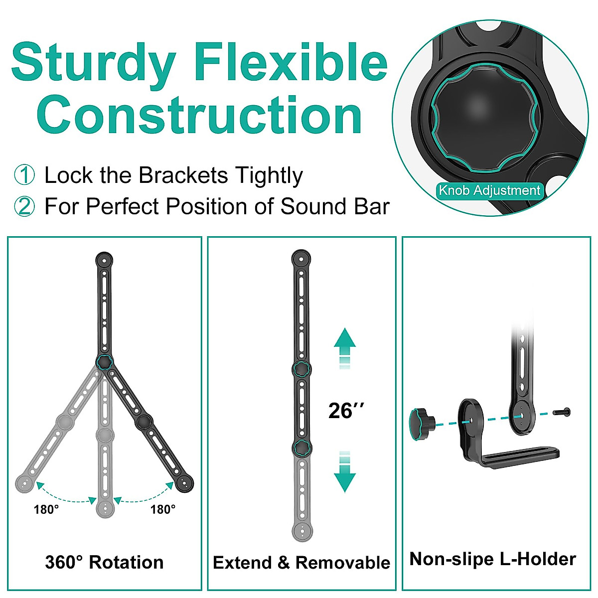 WALI Universal Sound Bar Mount - Compatible with Samsung, Sony, Vizio, Bose, LG, and Roku Sound Bars, Fits Most 23-90 Inch TVs, Adjustable Angle, Supports 33 lbs, Easy Installation, Black