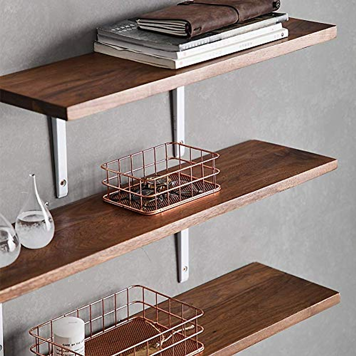 PIBM Stylish Simplicity Shelf Wall Mounted Floating Rack Shelves Iron Bracket Solid Wood Multifunction Living Room Study Simple,Thickness 2Cm,3 Sizes, Brown , 40x20x20cm