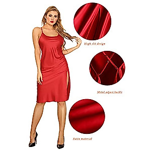 Satin Sleepwear for Women Baby Doll Lingerie for Women Sexy Slips Sleepwear for Women Red