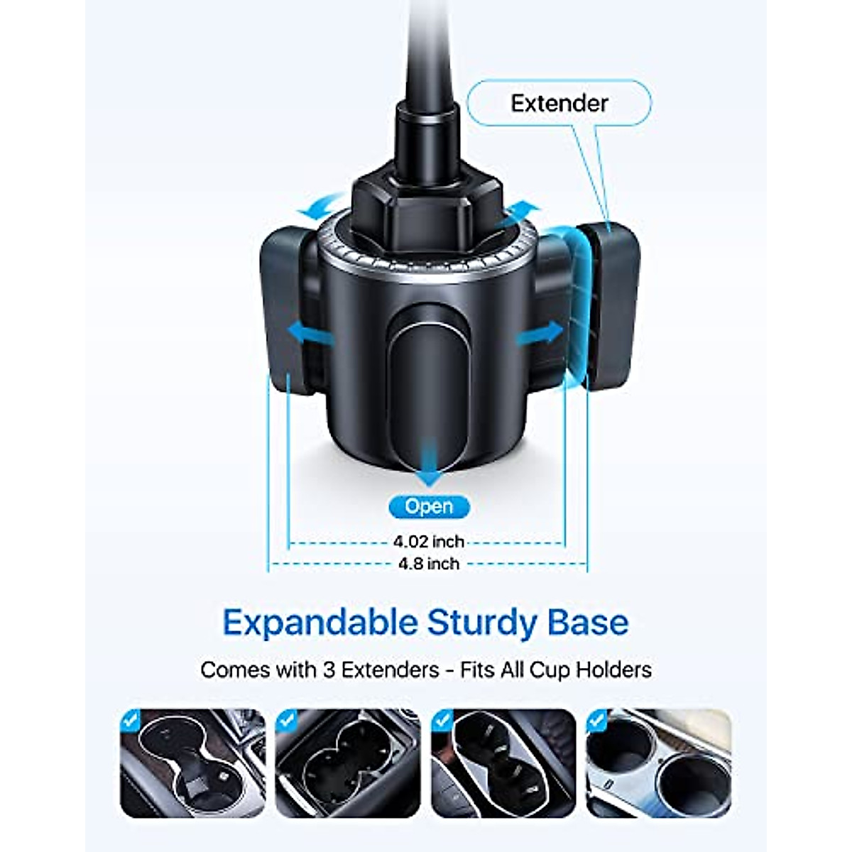 andobil Cup Holder Phone Mount, [Military-Grade, Super Stable] Adjustable Height Solid Long Gooseneck Cup Cell Phone Holder for Car Truck with Quick Swivel Compatible with iPhone 14 13 12 Pro Max