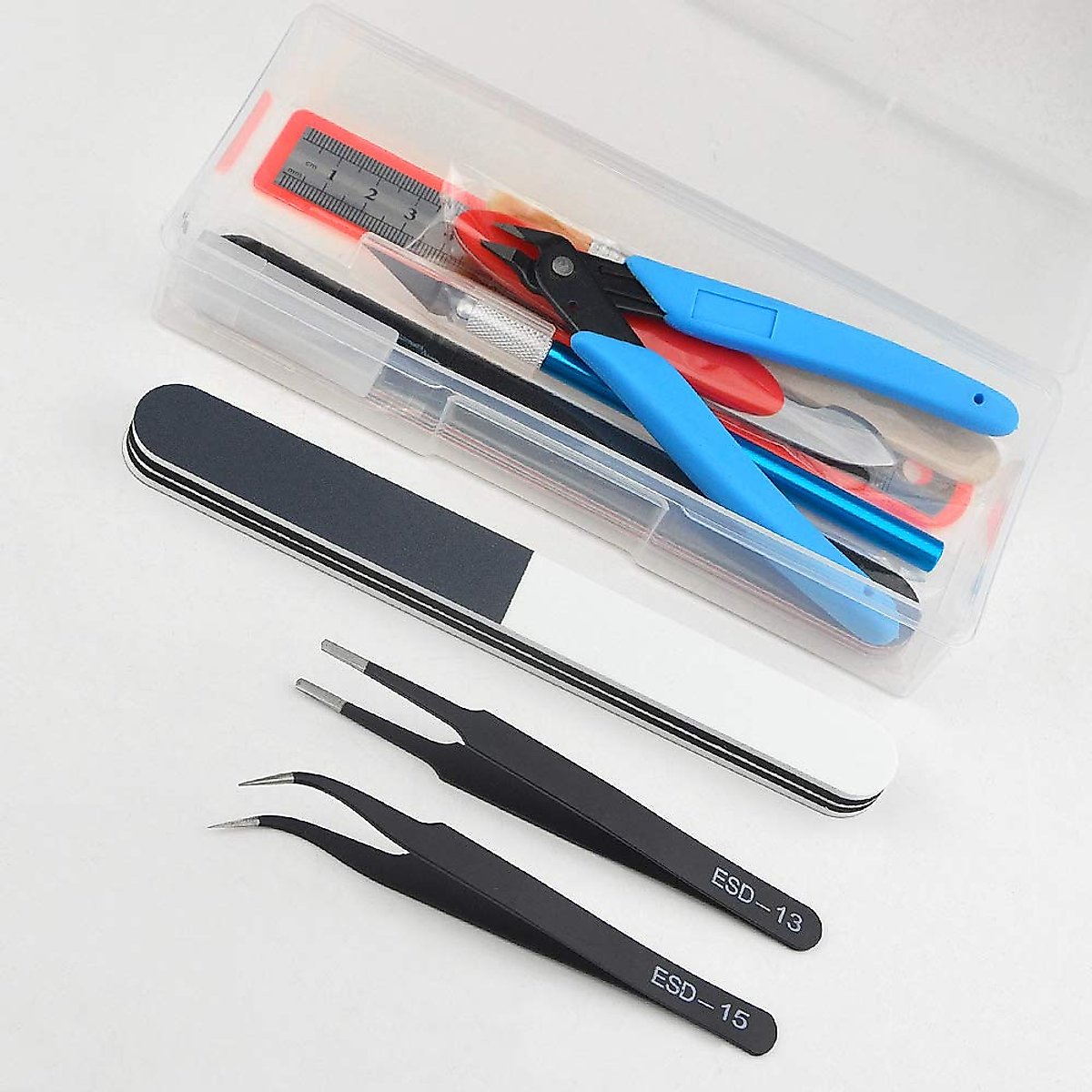 XINGYHENG 15Pcs Modeler Basic Tools Craft Set for Gundam Model Tools Kit with Plastic Box for Model Assemble Car Hobby Model Building Repairing and Fixing DIY Craft kit