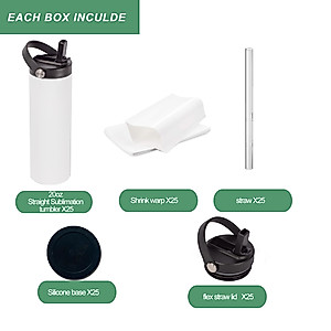 JKGTKC 25pack Flex straw lid 20oz Sublimation Tumbler Blanks Straight Skinny Double Wall Stainless Steel Cup With Lid for DIY