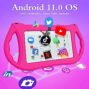 Kids, Toddler Android 11.0 Tablet with WiFi, Bluetooth, GMS, Dual Camera, Parental Control, Shockproof Case, Google Play for YouTube, Netflix, 3GB RAM 32GB ROM,7 inch