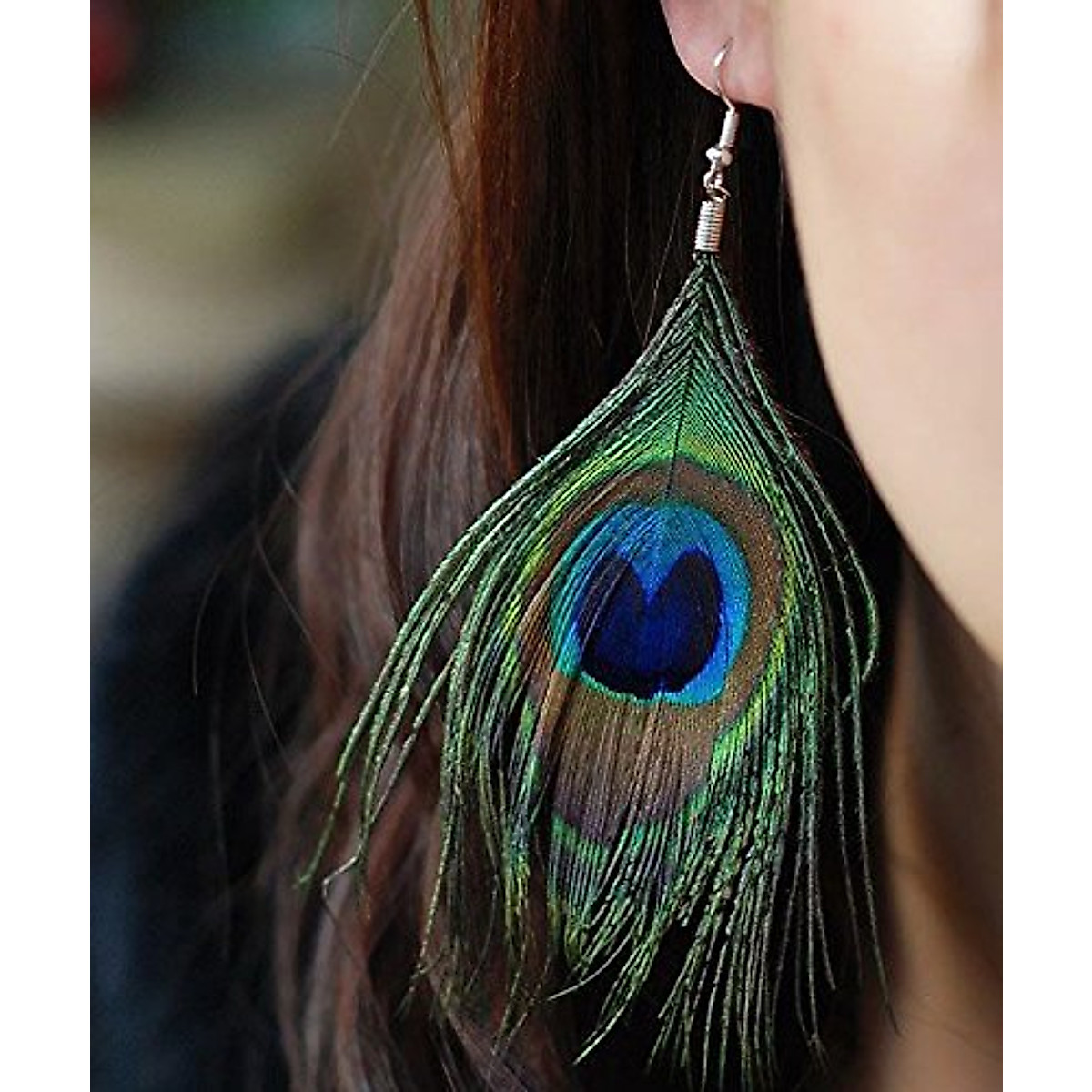 Native Feather Dangle Earrings for Women Long Peacock Feather Earrings for Women Dangling Boho Hook Peacock Feather Earrings