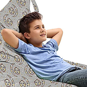 Lunarable Sun and Moon Lounger Chair Bag, Celestial Pattern with Crescent Moon and Star with Face Colorful Tribal Motifs, High Capacity Storage with Handle Container, Lounger Size, Multicolor