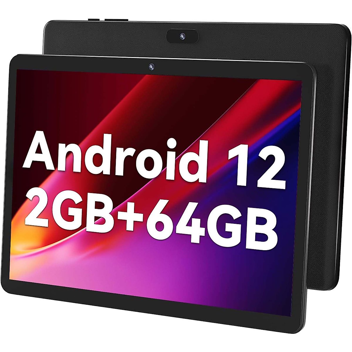 SGIN Android 12 Quad-Core Processor 1.6GHz, 10 Inches Tablet Computer IPS Display, 2GB RAM 64GB ROM, 5000mWh Battery, TF Card 32GB Expansion, WiFi, GPS, Black, Bluetooth