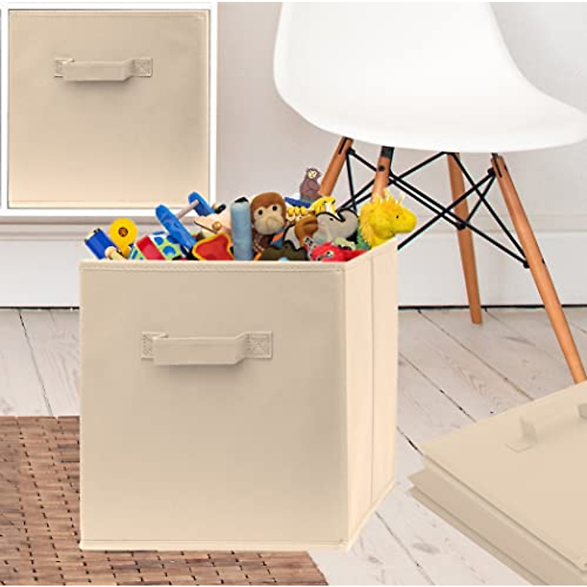 Pomatree Fabric Storage Cubes - 8 Pack - Cube Storage Organizer Bins | Handles on Both Sides | Foldable Cube Storage Bin for Home, Kids Room, Nursery and Playroom | Closet and Toys (Beige)