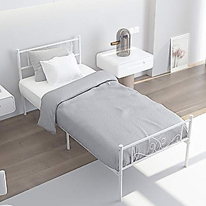 SimLife Metal Twin Bed with Storage Solid Steel Legs Great for Boys and Girls Toddler Princess Bed Frame Kid's Day Bed No Box Spring Need White