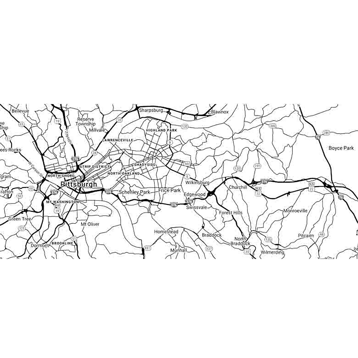 16 oz Tall Stemmed Wine Glass for Red or White Wine Wrap Around City Map Pittsburgh, PA Pennsylvania