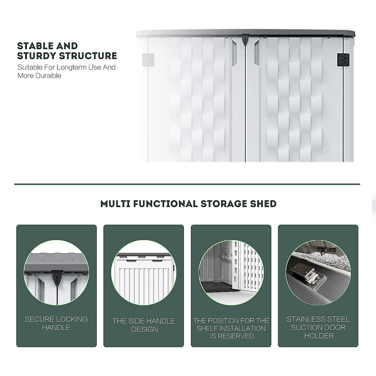 WEWORTH Resin Outdoor Storage Shed Weather Resistance, Horizontal Storage Cabinet Waterproof with Secure Door Handle and Door Holder,52 Cu.ft Capacity for Garden, Patios, Backyards