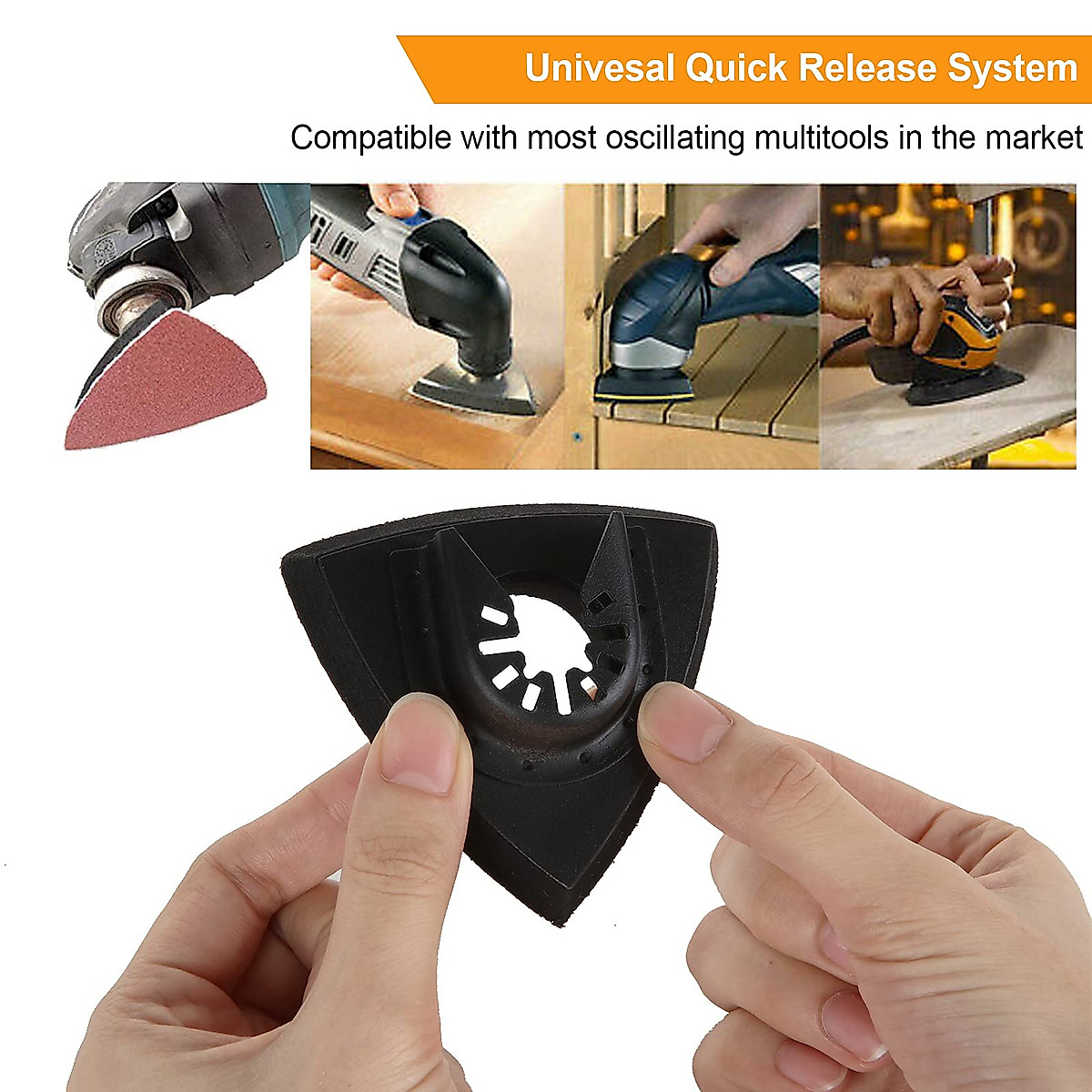 6 Pcs 3-1/8 Inch Power Oscillating Tool Sanding Pads, 80mm Triangle Sanding Pads Universal Quick-Release Multitool Pad for Hook & Loop Sandpaper Fit Dewalt, Dremel, Fein Multimaster, Bosch, Craftsman