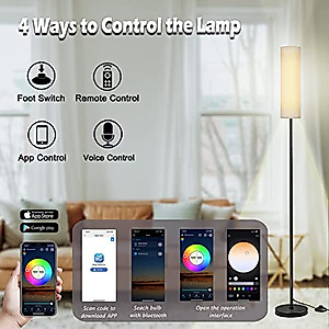 Floor Lamps for Living Room Smart LED Modern Tall Light Standing Lamp Compatible with Alexa & Google Home, Corner Lamp with Linen Lampshade for Bedroom Remote & WiFi APP Control Stepless Dimmable