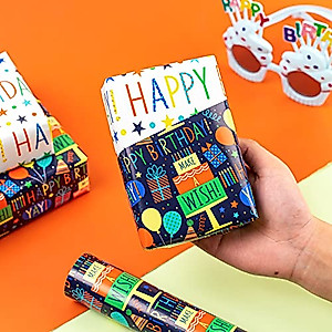 MAYPLUSS Reversible Wrapping Paper Roll - Mini Roll - 17 Inch X 32.8 Feet - Birthday Design (47.3 sq.ft.ttl)