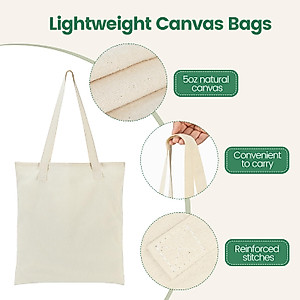 Carbrea 12 Pack Canvas Tote Bag - Lightweight Thin Tote Bags Bulk Blank Shopping Reusable Grocery Bags for DIY Gift Sublimation Activity - Beige