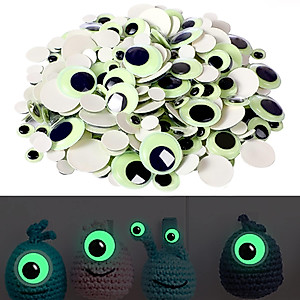 UPINS 300Pcs Wiggle Googly Eyes Self Adhesive Glowing in Dark Luminous Googly Eyes Craft Sticker Sparkle Colored Googly Eyes for Halloween DIY Decoration (10 15 20 25 mm)