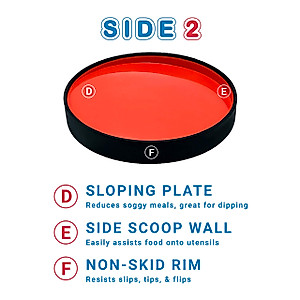 STAYnEAT Suction Plate, 2n1 Divided/Scoop Dish, Non-Slip Plate Guard, USA! Red (S)