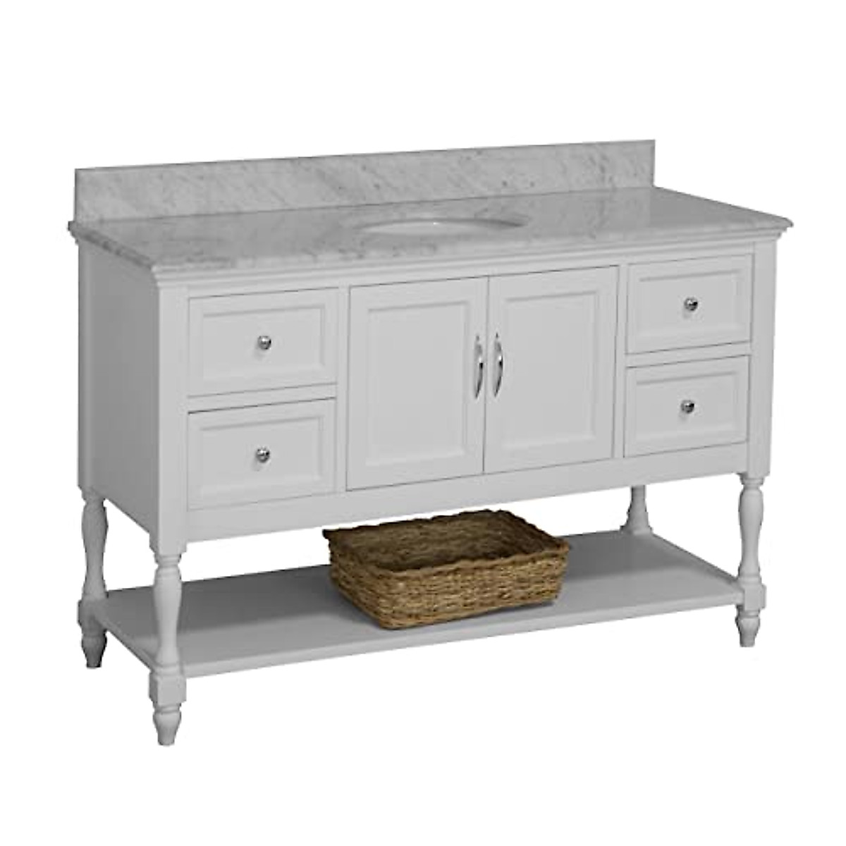 Kitchen Bath Collection Beverly 60-inch Single Bathroom Vanity (White/Carrara): Includes White Cabinet with Authentic Italian Carrara Marble Countertop and White Ceramic Sink
