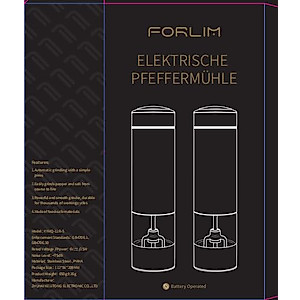 FORLIM Electric Salt and Pepper Grinder Set, Automatic Salt and Pepper Grinder Set, One Handed Operation Refillable Mill with Light, Adjustable Coarseness - 2 Mills