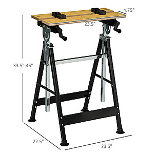 HOMCOM Work Bench Tool Stand with Adjustable Height and Angle, Carpenter Saw Table with 4 Clamps, Steel Frame, 220lbs Capacity