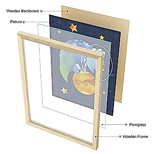 ArtbyHannah 6 Pack 8x10 Inch Framed Nursery Wall Art Decor with Wood Frame and Moon Animals & Letter Prints for Playroom, Kids Children Room Bedroom Decoration