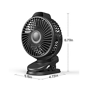 Koonie Portable Clip On Fan, Small USB Fan Battery Operated, 3 Speed Rechargeable Mini Fan With LED Display, 360° Rotate Personal Cooling Desk Fan for Stroller Travel Camping Golf Gym