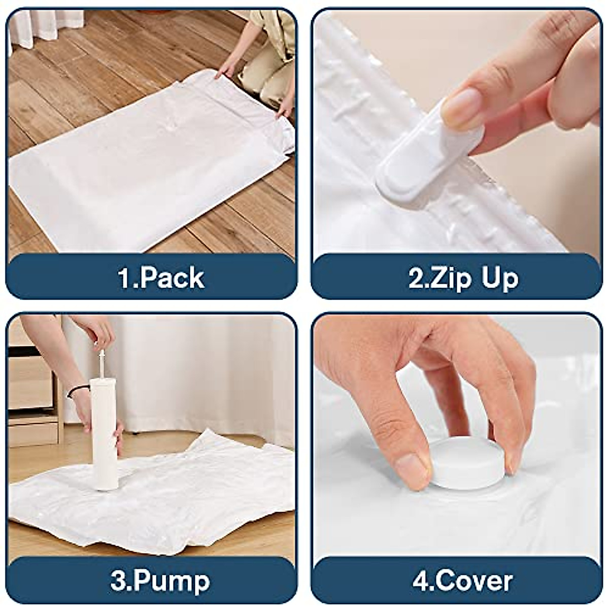 Vacuum Storage Bags, OFFSIR 16-Pack Vacuum Sealer Bags Space Saver Bags Compression Bags for Comforters Blankets Bedding,Vacuum Seal Bags for Clothes with Hand Pump-4 Jumbo,4 Large,4 Medium,4 Small