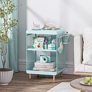 SYKIARIOL Cute Bedside Nightstand Table, Girls Metal Side Table, Kid End Table with Storage for Living Room Bedroom Kid's Room Dorm Office (Classic Mint Green)