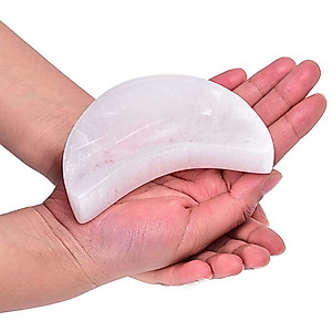 JIC Gem 4 Inch Selenite Bowl Moon Shape Moroccan Selenite Crystal Charging Bowl for Healing, Recharging Crystals