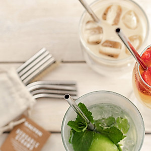 Salter 302 SSXR Eco Reusable Metal Drinking Straws, Curved and Straight Design, Set of 8, Includes a Sisal Fibre Cleaning Brush and Drawstring Bag, Perfect for a Night Out or Picnic, Stainless Steel