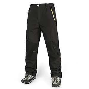 HONCAN Men's Snow Ski Pants Outdoor Waterproof Windproof Super-soft velvet lined Hiking Pants Softshell with Zipper Pockets(HC705Black04-XL)
