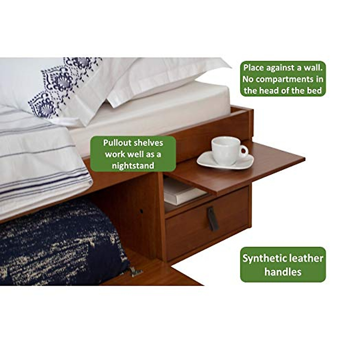 memomad Bali Storage Platform Bed with Drawers (Queen Size, Caramel)