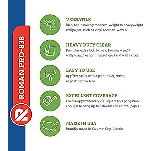 Roman 011301 PRO-838 1 gal Heavy Duty Wallpaper Adhesive, Clear