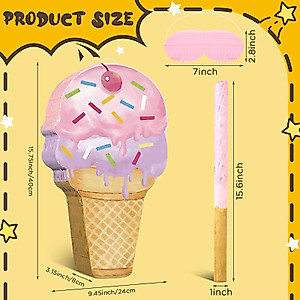 Ice Cream Piñata Ice Cream Cone Shaped Piñata with Stick Blindfold for Ice Cream Birthday Party Summer Candy Party Baby Shower Wedding Party Supplies Decor, 15.8 x 9.5 Inch(Pink, Purple)