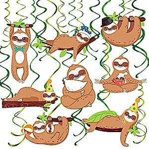 15pcs Sloth Party Hanging Swirls Decorations Sloth Theme Ceiling Streamer for Birthday Party Supplies Baby Shower Favor Spiral Ornaments