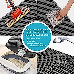 Small Cat Litter Box Mat: Easy Clean Kitty Litter Trapping Mat for Floor, Plastic Cat Box Pad (15 * 24in, grey, 1p)