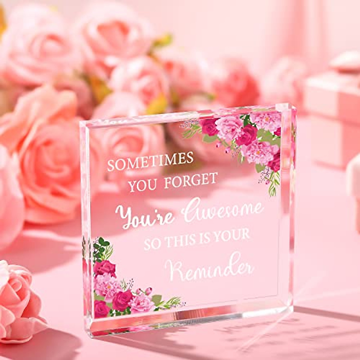 Inspirational Appreciation Gifts Sometimes You Forget You're Awesome Coworkers Thank You Gifts New Year Birthday Present Acrylic for Mother Women Friends Coworkers (Flower)