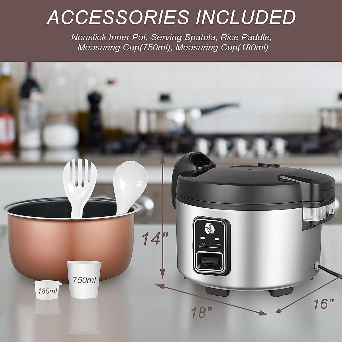 DAZITN 13L Commercial Rice Cooker & rice warmer 60 CUPS Cooked Rice(30-CUPS RAW RICE)| 1350W Fast cooking | Auto turn warming | Large Capacity Rice Cooker for Restaurant (Black)