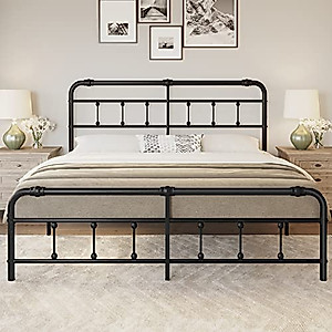 Debercu King-Bed-Frame with-Headboard and Footboard - Platform Metal Slats Mattress Foundation,No Box Spring Needed, Easy to Assemble(Black)