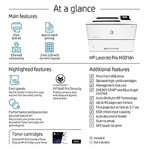 HP LaserJet Pro M501dn Monochrome Printer with built-in Ethernet & 2-sided printing (J8H61A)