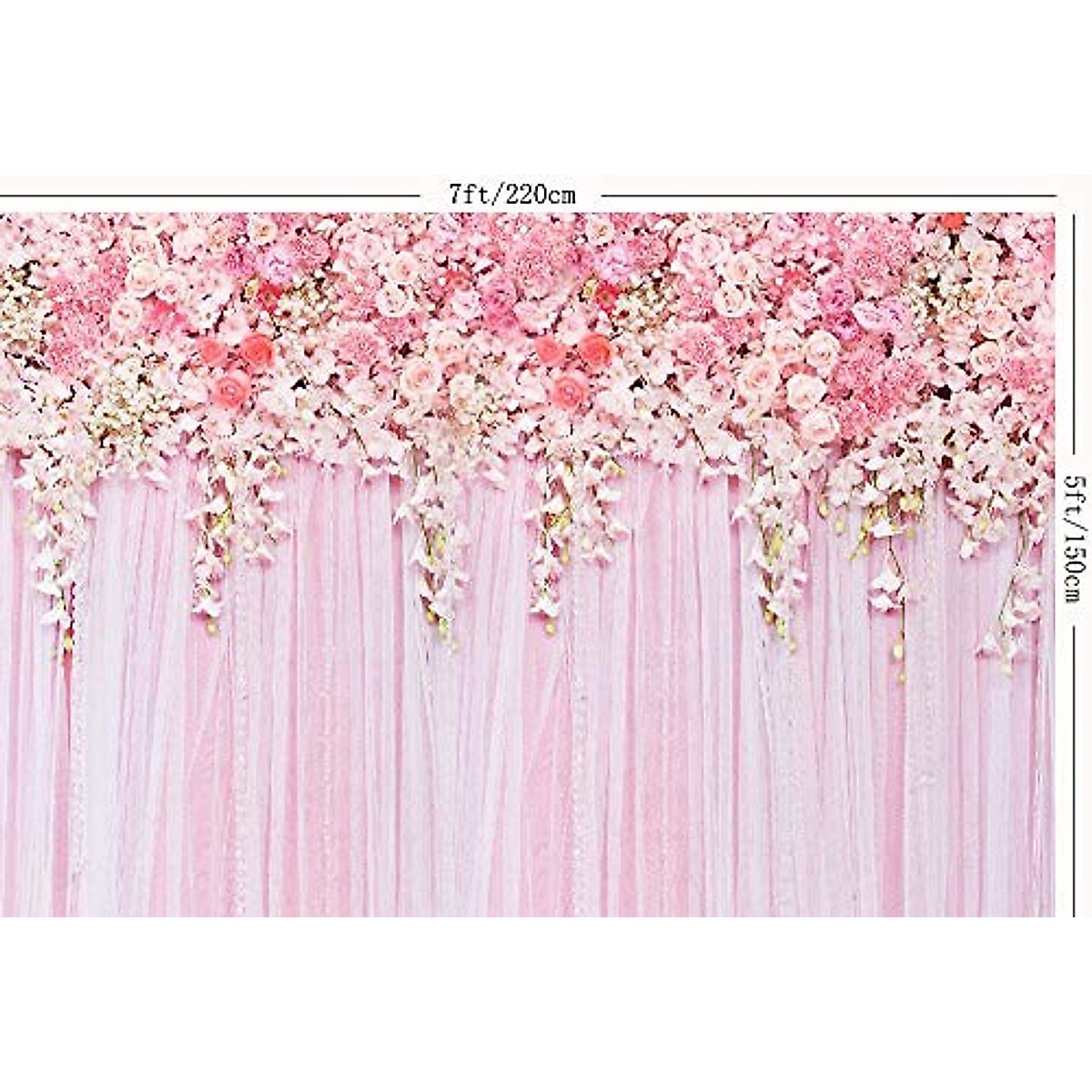 FiVan 7x5ft Pink Flower Backdrop Dessert Table Photo Booth Baby Shower Birthday Photography Background Floral Curtain DesignD-9354