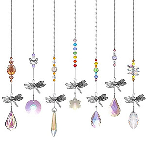 Pack of 7 Crystal Suncatchers Dragonfly Pendant Rainbow Maker Hanging for Window Wedding Garden Decor