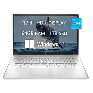 HP 17 HD+ Laptop, 2023 Upgrade, Intel Core i3-1125G4 (Quad-core), 64GB RAM, 1TB SSD, Webcam, Wi-Fi, HDMI, USB-C, Fast Charge,Bluetooth, Windows 11, School and Business Ready, ROKC HDMI Cable