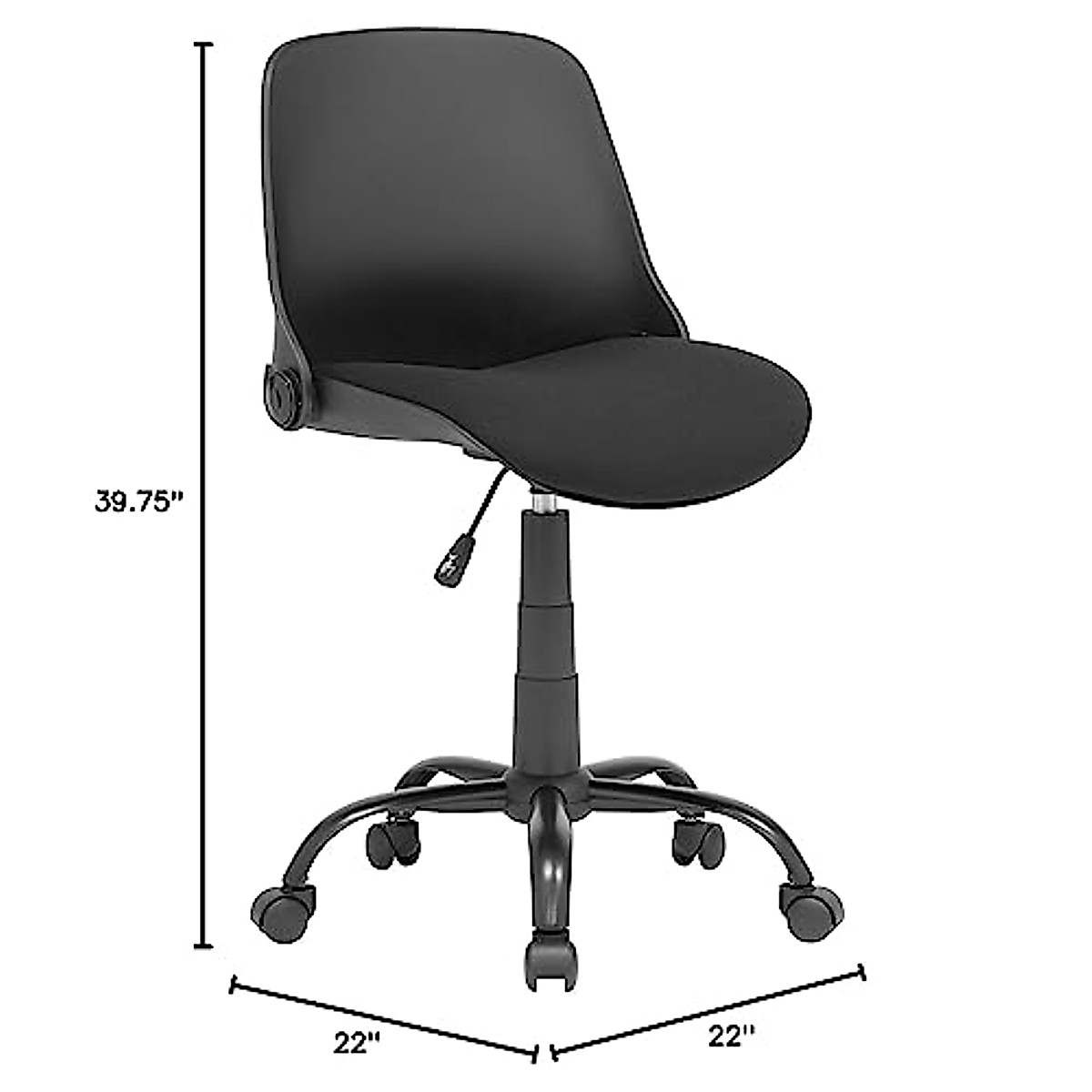 Calico Designs Back, Modern, Swivel, Office Contoured Folding Task Chair, Black/Black, 22"W x 22"D x 37.5"