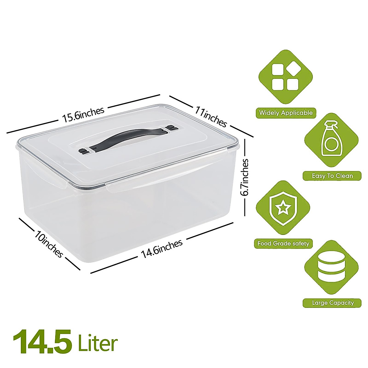 Doryh 14.5 L Clear Storage Bin with Sealed Lid, 4 Packs Plastic Airtight Food Storage Box
