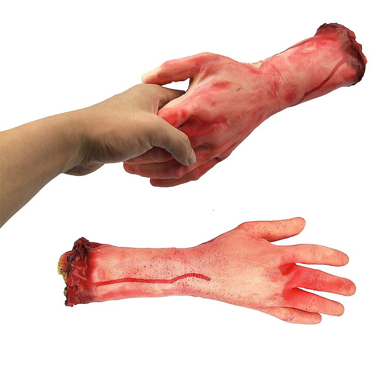 XONOR Halloween Human Arm Plastic Soft Hands Bloody Dead Body Parts Haunted Halloween Decorations, 2-Pieces (Left and Right)