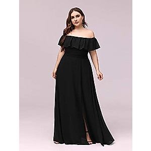 Ever-Pretty Women's Off Shoulder Ruffle Sleeves Side Split Chiffon Plus Size Semi Formal Dresses for Women Black US24